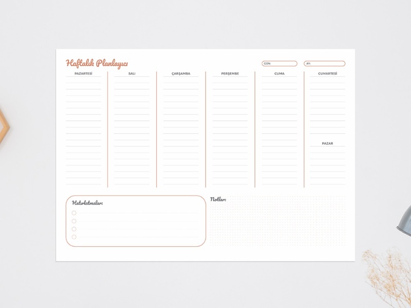 Haftalık Plan Takvimi - Manyetik Kağıt | 1001 Baskı